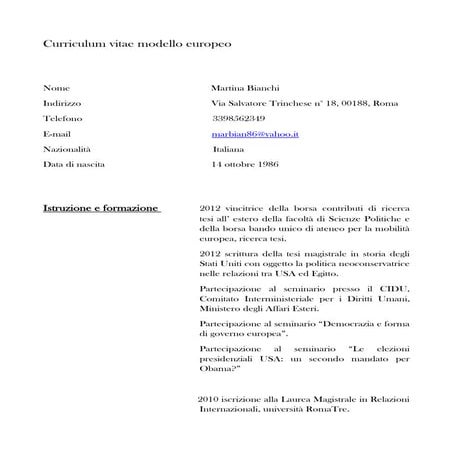 Curriculum vitae modello europeo | PDF
