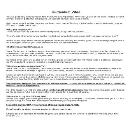 Curriculum vitae & notes | DOCX