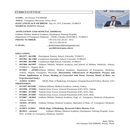 Curriculum vitae of ali osman yildirim june 2016 | PDF