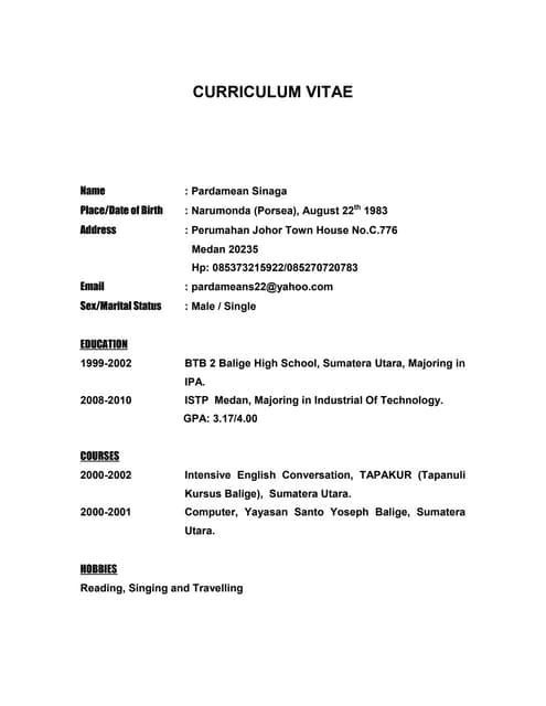 Curriculum vitae | DOCX | Technology & Computing