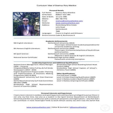 Curriculum Vitae of S.Allardice | DOCX