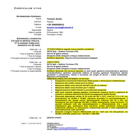 Curriculum vitae Teresio Asola | DOC