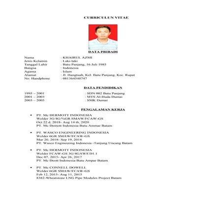 CURRICULUN VITAE KHAIRUL AZMI untuk masuk | PDF