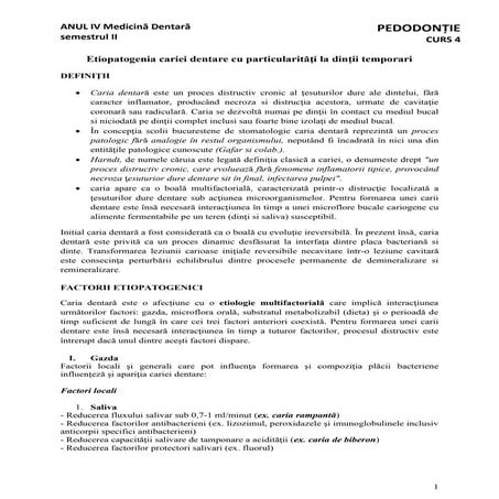 Curs 4 dt caria dentara.etiopatogenia cariei dentare la dintii temporari. | PDF
