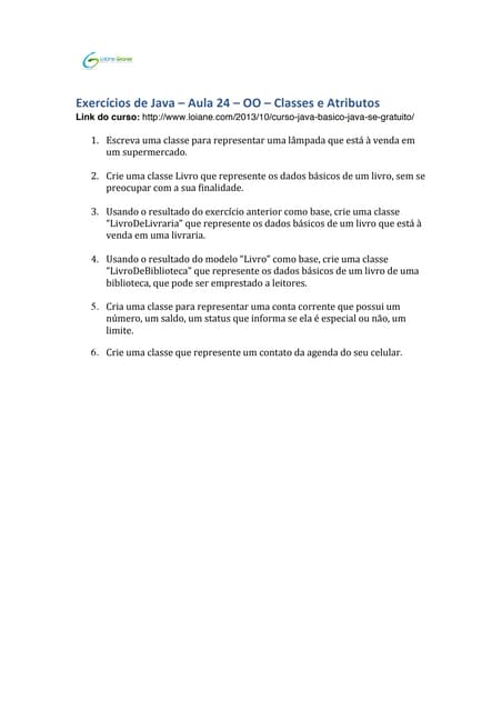[Curso Java Basico] Exercicios Aula 34 | PDF
