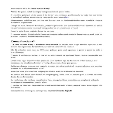 Curso Master Ebay - Vendedor Profissional - Tiago Martins | PDF