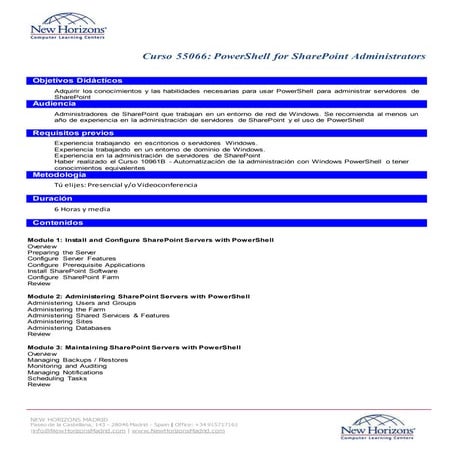 Curso 55066 Powershell For Sharepoint Administrators New Horizons Madrid Pdf
