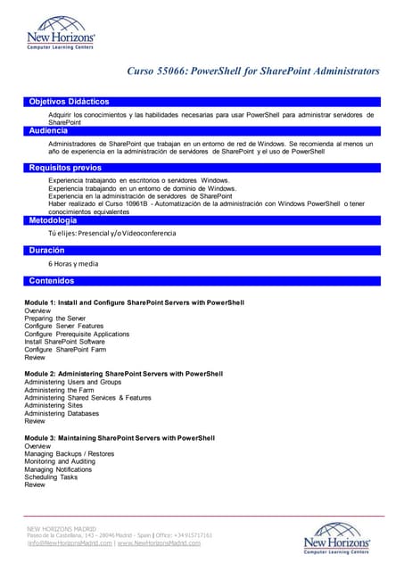 Curso 55066 Powershell For Sharepoint Administrators New Horizons Madrid Pdf