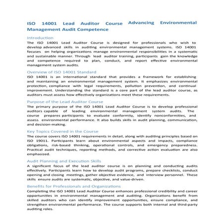 ISO 14001 Lead Auditor Course Enhancing Environmental Management System ...