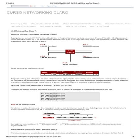 Curso networking claro vlsm de una red clase a | PDF