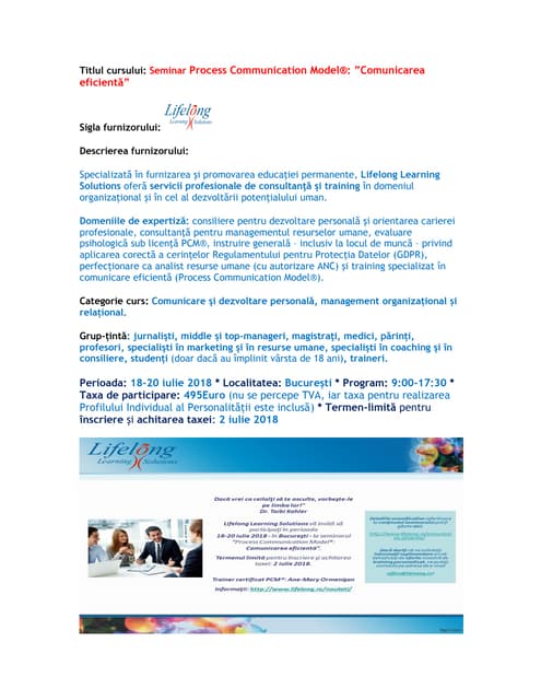 Seminar “Process Communication Model®: Comunicarea eficienta” | PDF
