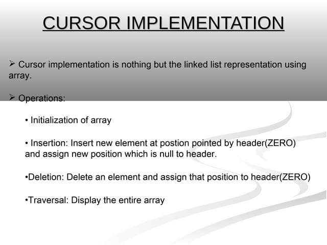 Cursor implementation | PPT | Programming Languages | Computing Cursor implementation | PPT | Programming Languages | Computing