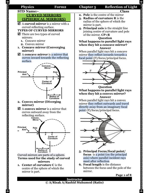 Curved Mirrors (Concave and Convex) | PPT
