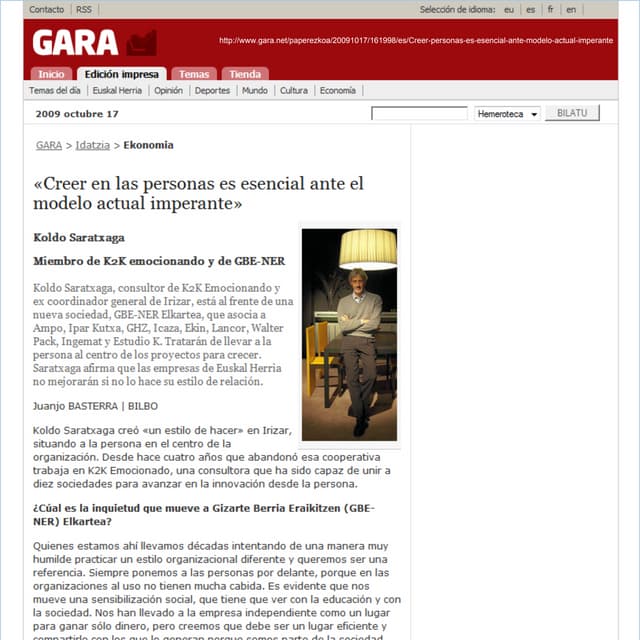 Koldo Saratxaga «Creer en las personas es esencial ante el modelo ...