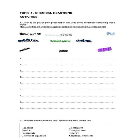 TOPIC 4. CHEMICAL REACTIONS -ACTIVITIES | PDF