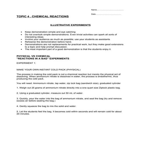 TOPIC 4. CHEMICAL REACTIONS -LAB | DOC