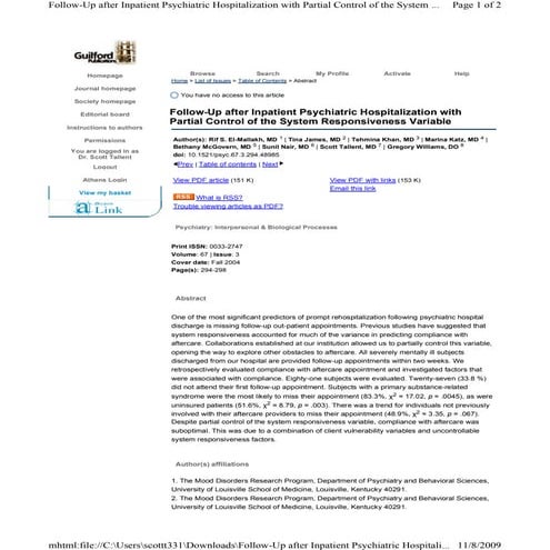 Follow-Up after Inpatient Psychiatric Hospitalization | PDF