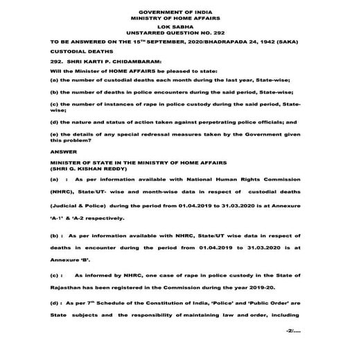 Custodial deaths ls answer spet 15 | PDF