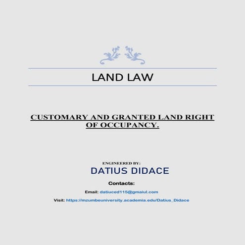 Customary and granted land right of occupancy by datius didace | PDF