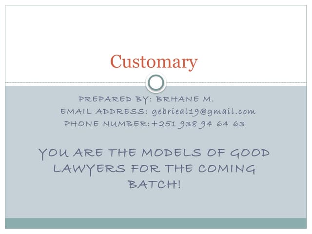 Legal History and customary law in Ethiopia | PDF