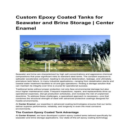 Custom Epoxy Coated Tanks for Seawater and Brine Storage _ Center ...