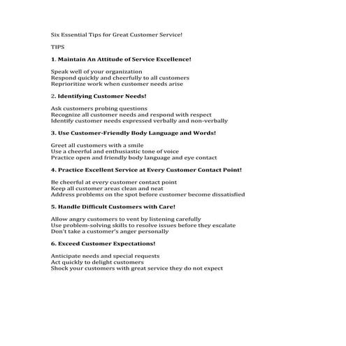 customer tips | DOCX | Science