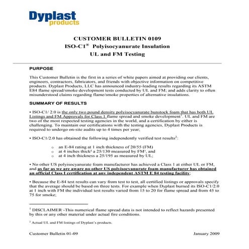 Customer Bulletin 0510 Polyisocyanurate vs Polyurethane Insulation | PDF