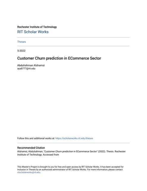 Customer Churn Prediction In Ecommerce Sector Pdf