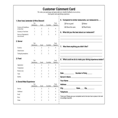 Customer comment cards | DOC