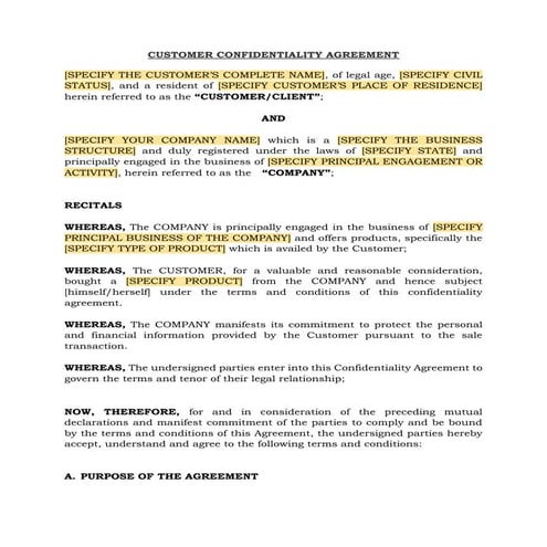 CUSTOMER CONFIDENTIALITY AGREEMENT | PDF | Business | Business and Finance