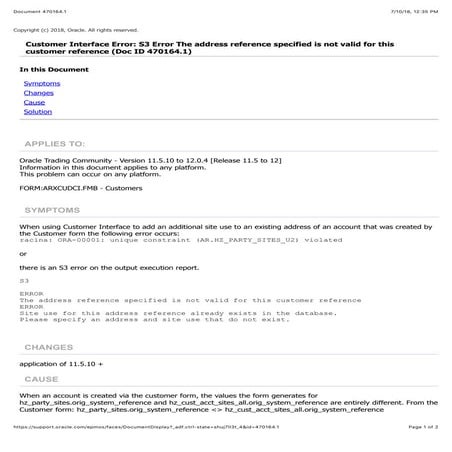 Customer interface error s3 error the address reference specified is not valid for this customer ...