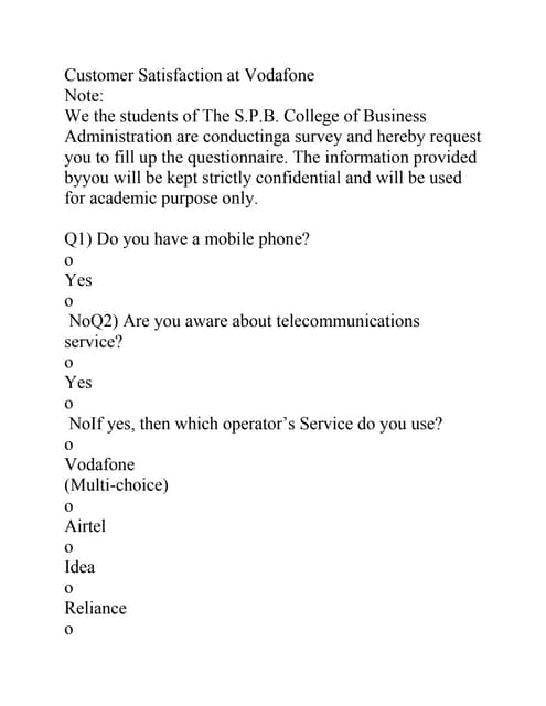 Vodafone Customer Care Satisfaction - Infographic | PDF