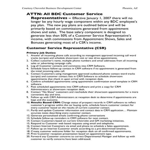 Car Dealership Business Development Center (BDC) Pay Plan Examples | DOC
