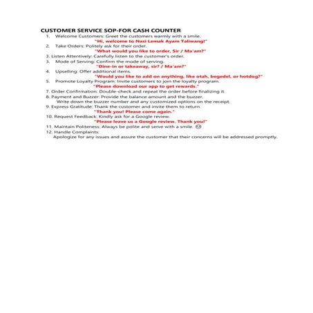 CUSTOMER SERVICE SOP for Food and Beverage Industry | PDF