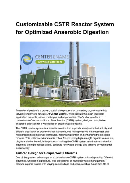 Continuous Stirred Tank Reactor for Improving Waste Digestion ...