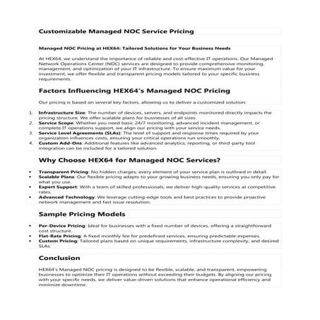 Customizable Managed NOC Service Pricing | DOCX