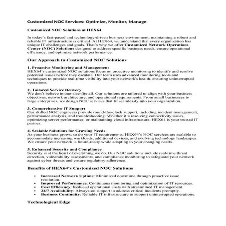 Customizable Managed NOC Service Pricing | DOCX