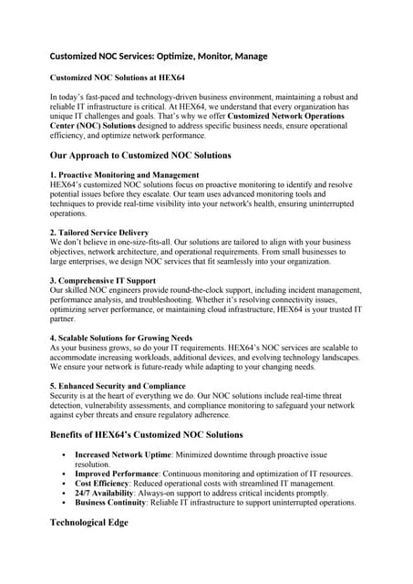 Secure and Streamlined Network Management with Managed NOC Services | PDF