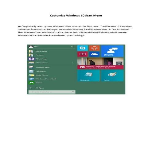 Customize windows 10 start menu | DOCX