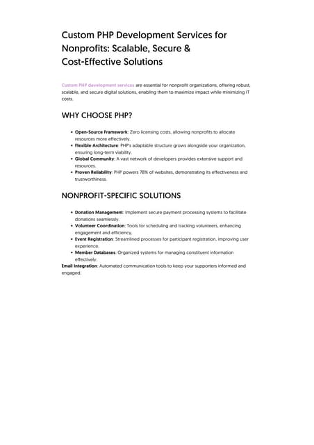 Custom Php Development Services For Nonprofits Scalable Secure And Cost