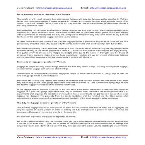 Custom regulations for travelers on entry and exit vietnam | PDF