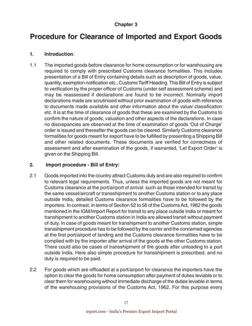 Customs import and export procedures EXIM Policy | PDF