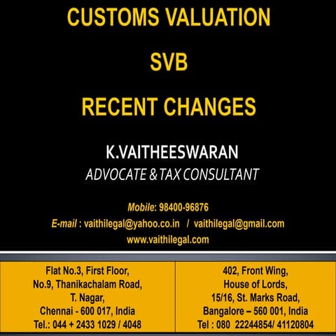 Customs special valuation branch recent changes | PDF