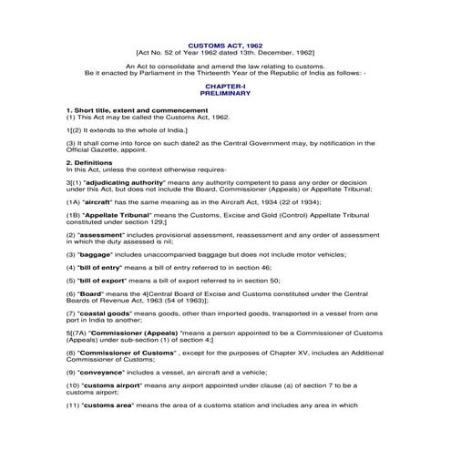 Customs act 1962 | PDF