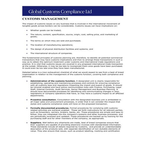 Customs Management | PDF
