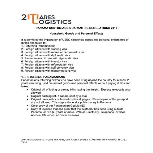 English: Customs Regulations Panamá 2017 | PDF