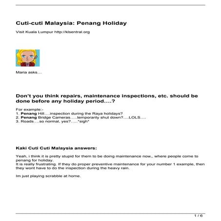 Cuti-cuti Malaysia: Pangkor Island | PDF
