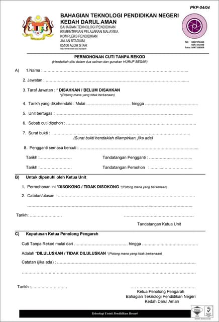 Borang Cuti Kursus Sambilan Pdf