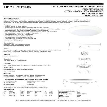 Cut sheet ac led disk light | PDF