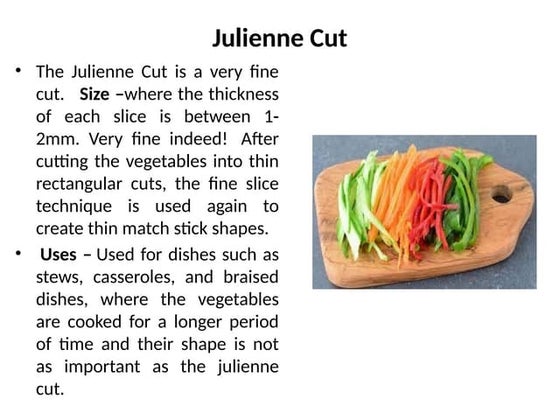 Basic cutting techniques | PPTX | Cooking | Food & Drink